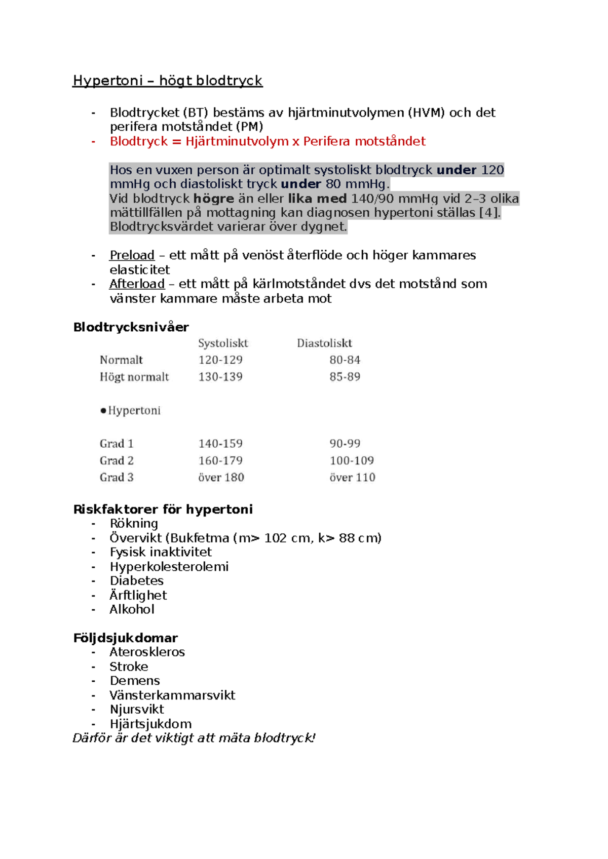 Hypertoni: Diagnos, Behandling och Riskfaktorer (Kurskod) - Studocu