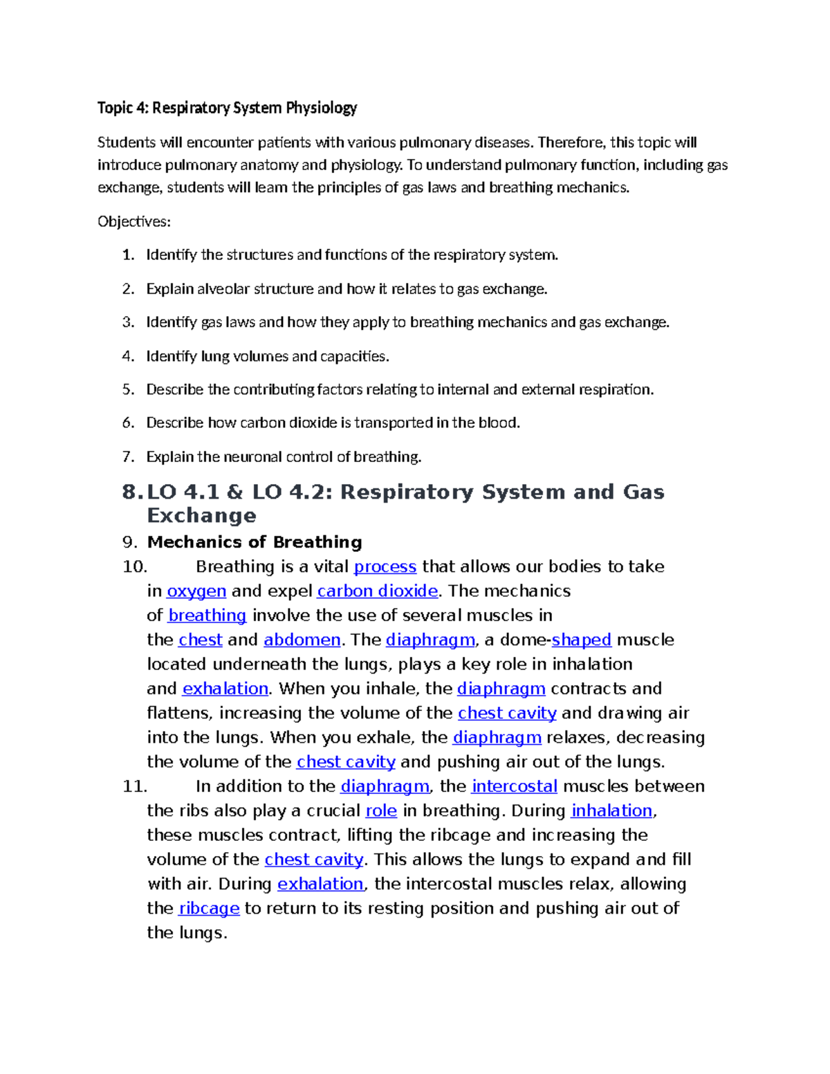 Cerego Week 4 Lecture Notes: Respiratory System Physiology - Studocu