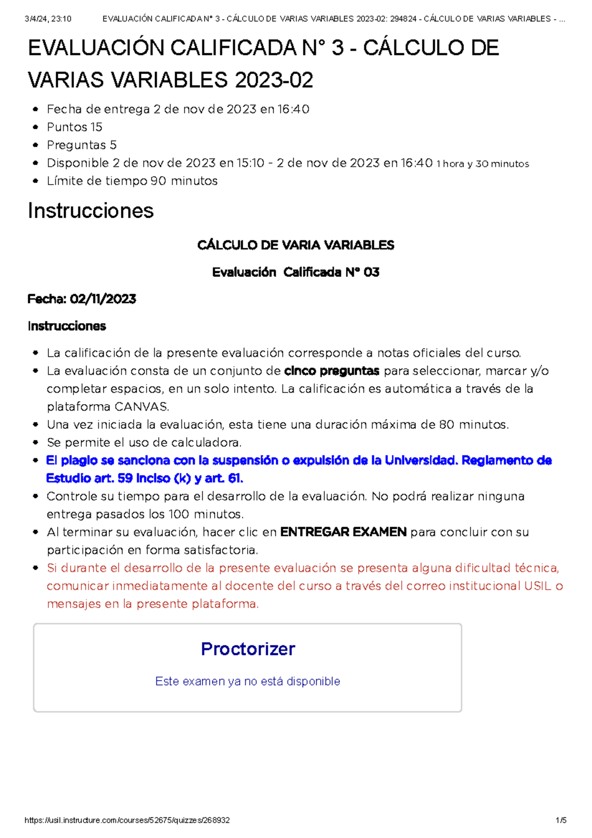 Evaluación Calificada N° 3 - Cálculo de Varias Variables 2023-02 - Studocu