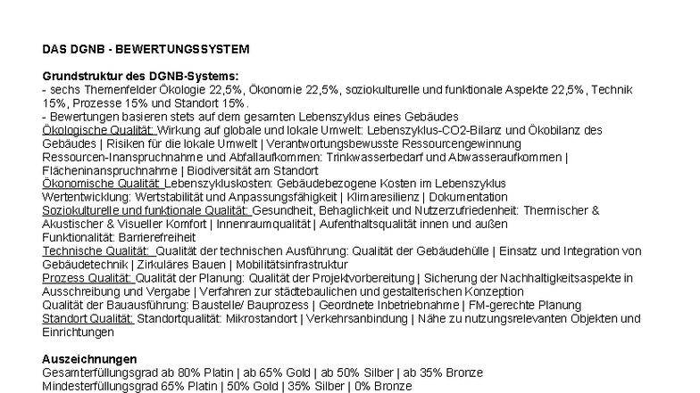 DAS DGNB BEWERTUNGSSYSTEM: Grundstruktur und Kriterien im WS - Studocu