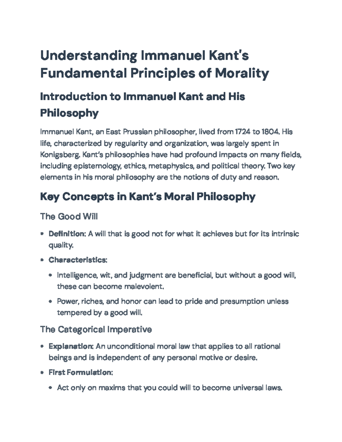 Understanding Kant's Moral Philosophy: Key Concepts and Principles ...