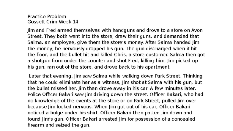 Crim Practice Essay Week 14: Analyzing Jim's Charges - Studocu