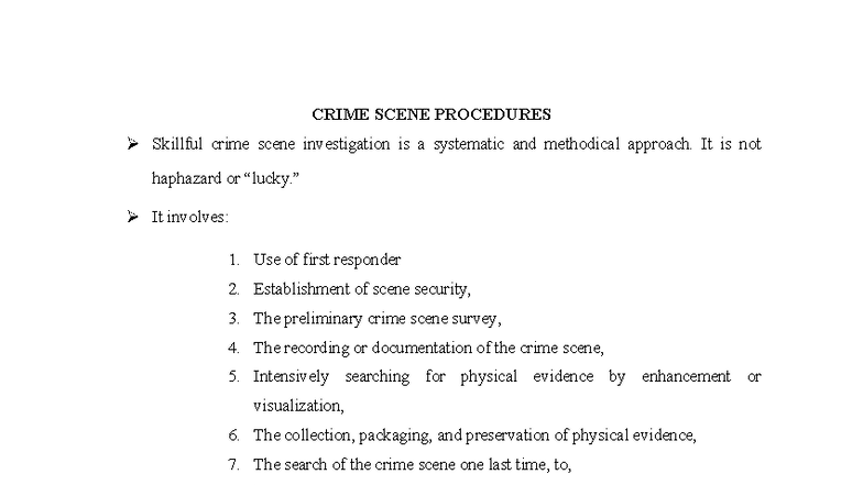 CRSS 240 Crime Scene Investigation Procedures Notes - Studocu