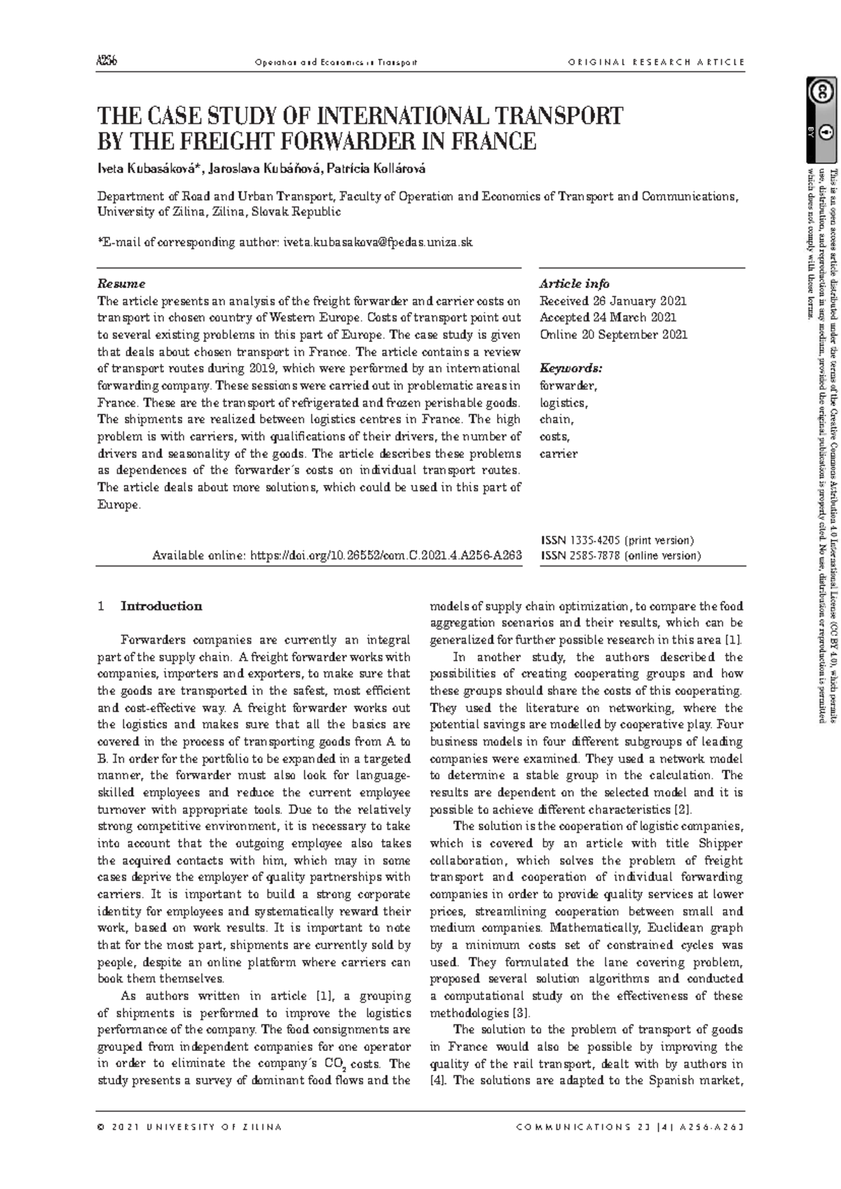 The Case Study of International Transport by the F - A256 O p e r a t i ...