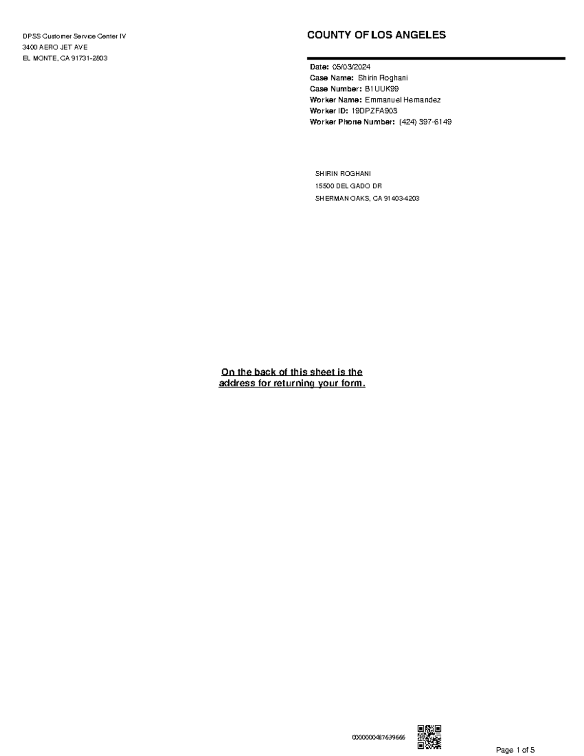 Verification Request Form - Case B1UUK for Shirin Roghani (CW 2200 ...