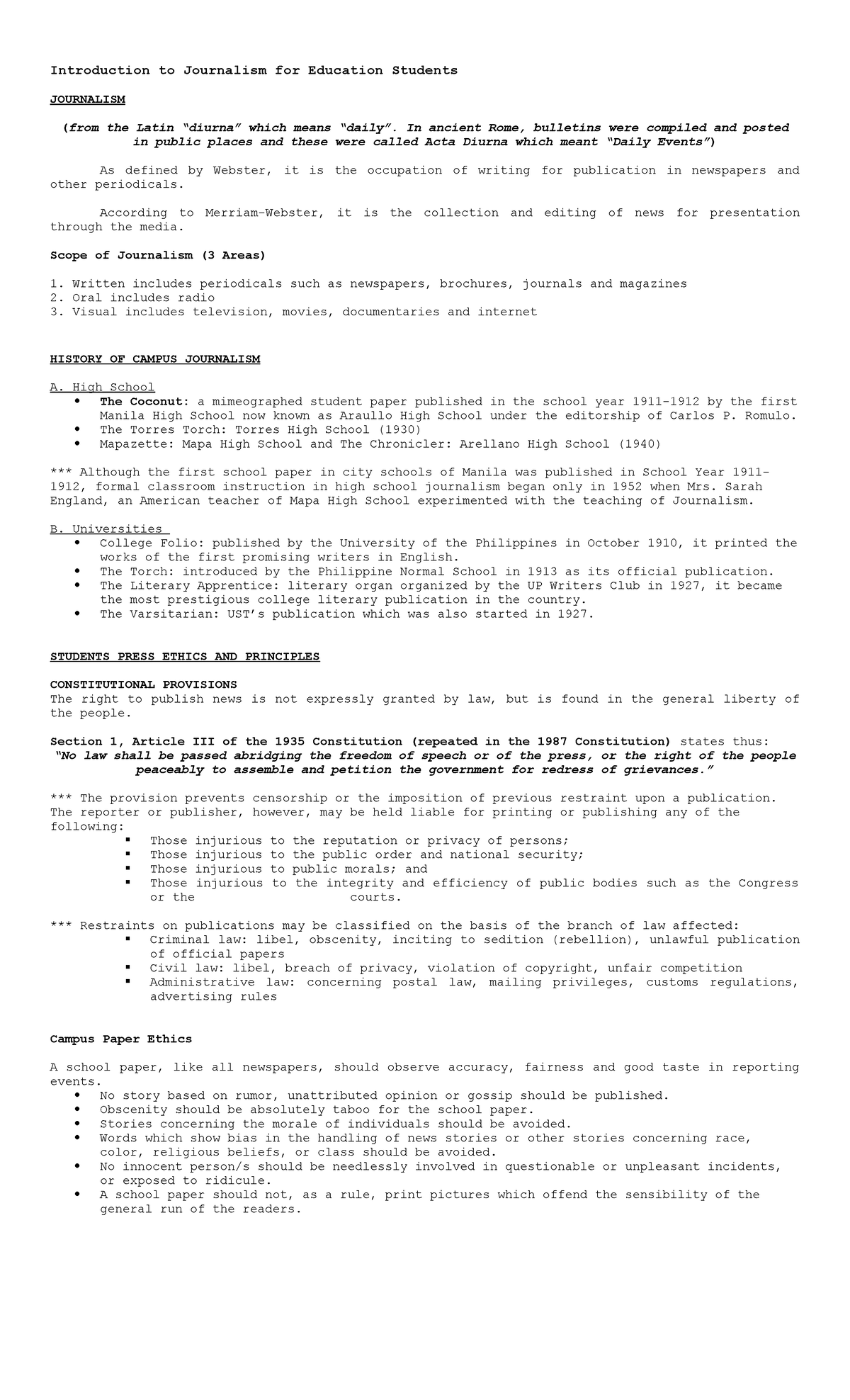 Introduction to Journalism for Education Students (JOURNALISM) - Studocu
