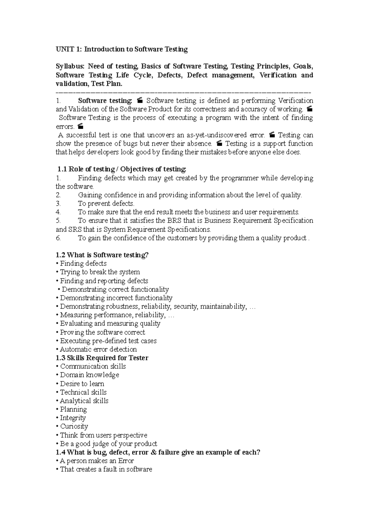 UNIT 1: Comprehensive Guide to Software Testing Principles and ...