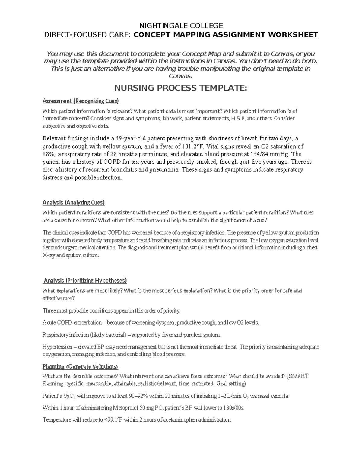 NIGHTINGALE COLLEGE CARE: CONCEPT MAPPING ASSIGNMENT GUIDE - Studocu