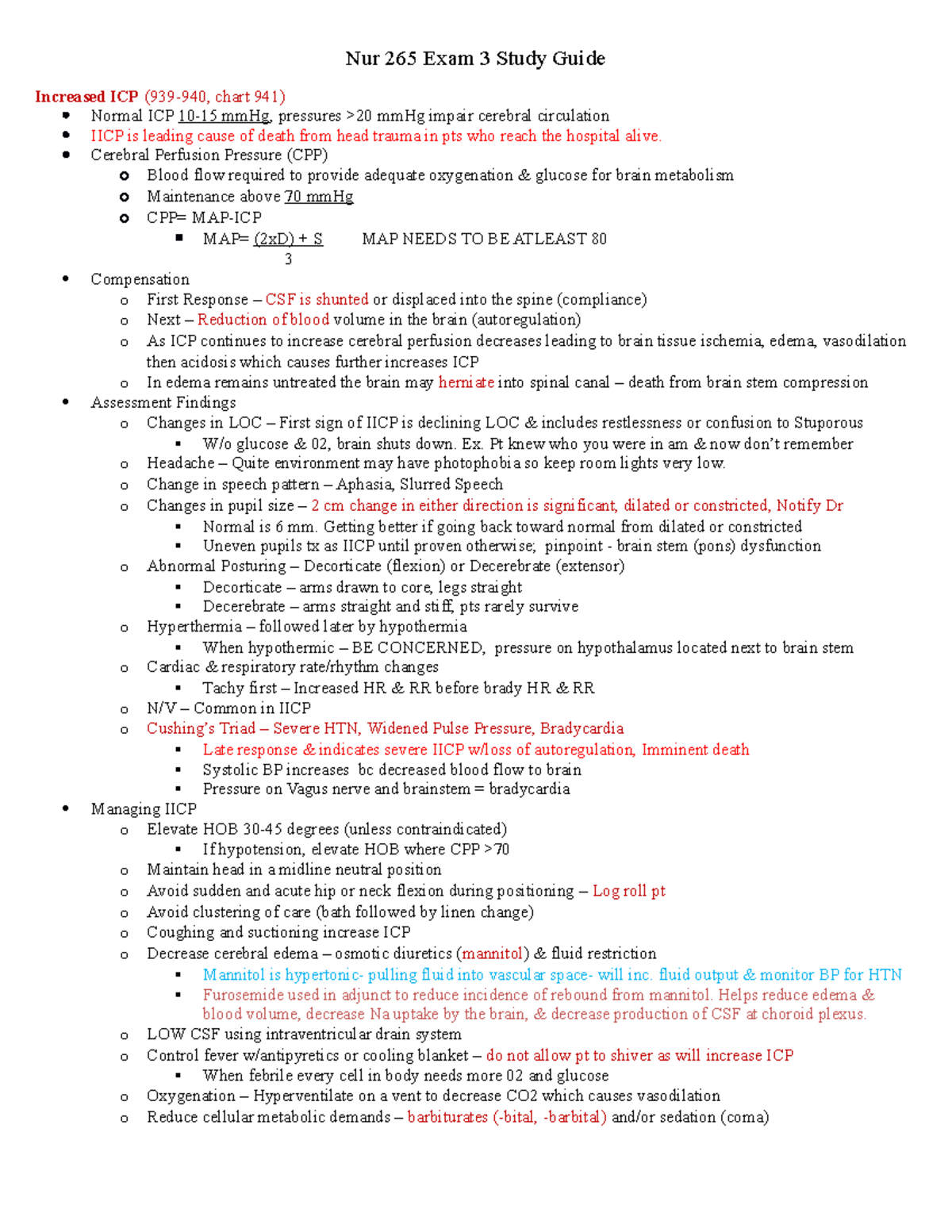 Nur 265 Exam 3 Study Guide: Understanding Increased ICP & Traumatic ...