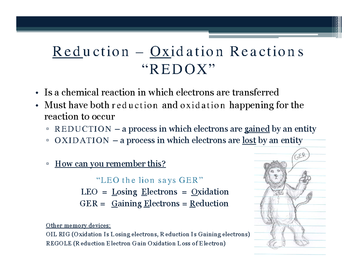 Redox Reactions: Understanding Reduction and Oxidation Principles - Studocu