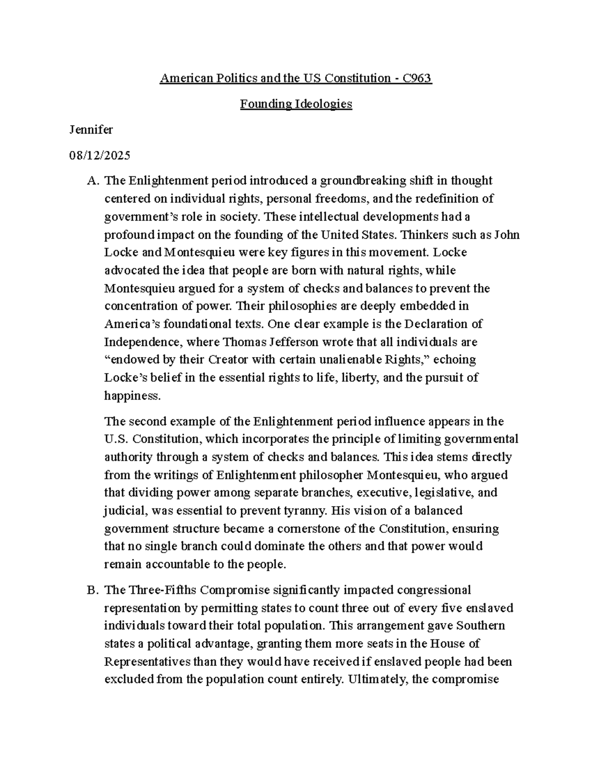 American Politics and the US Constitution C963: Founding Ideologies ...