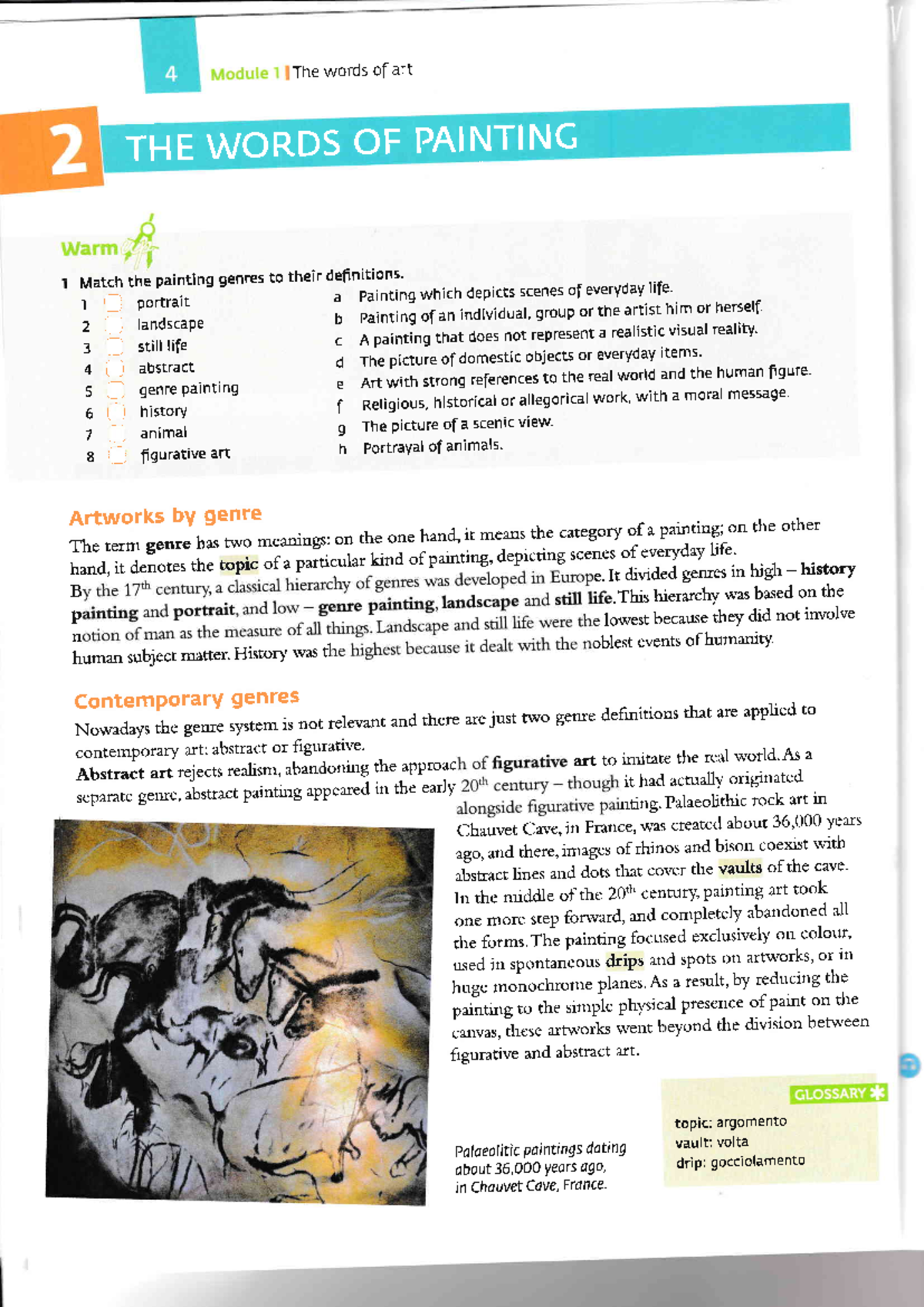 Visual art - A short history of painting - The words of art Match the ...