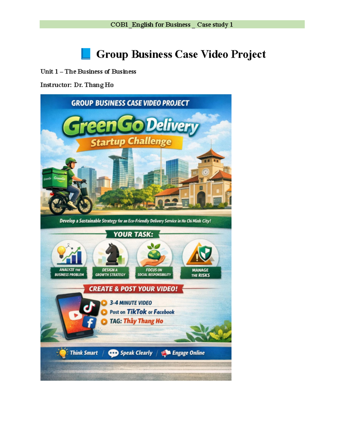 COB1_English for Business: Case Study 1 Video Project Guide - Studocu