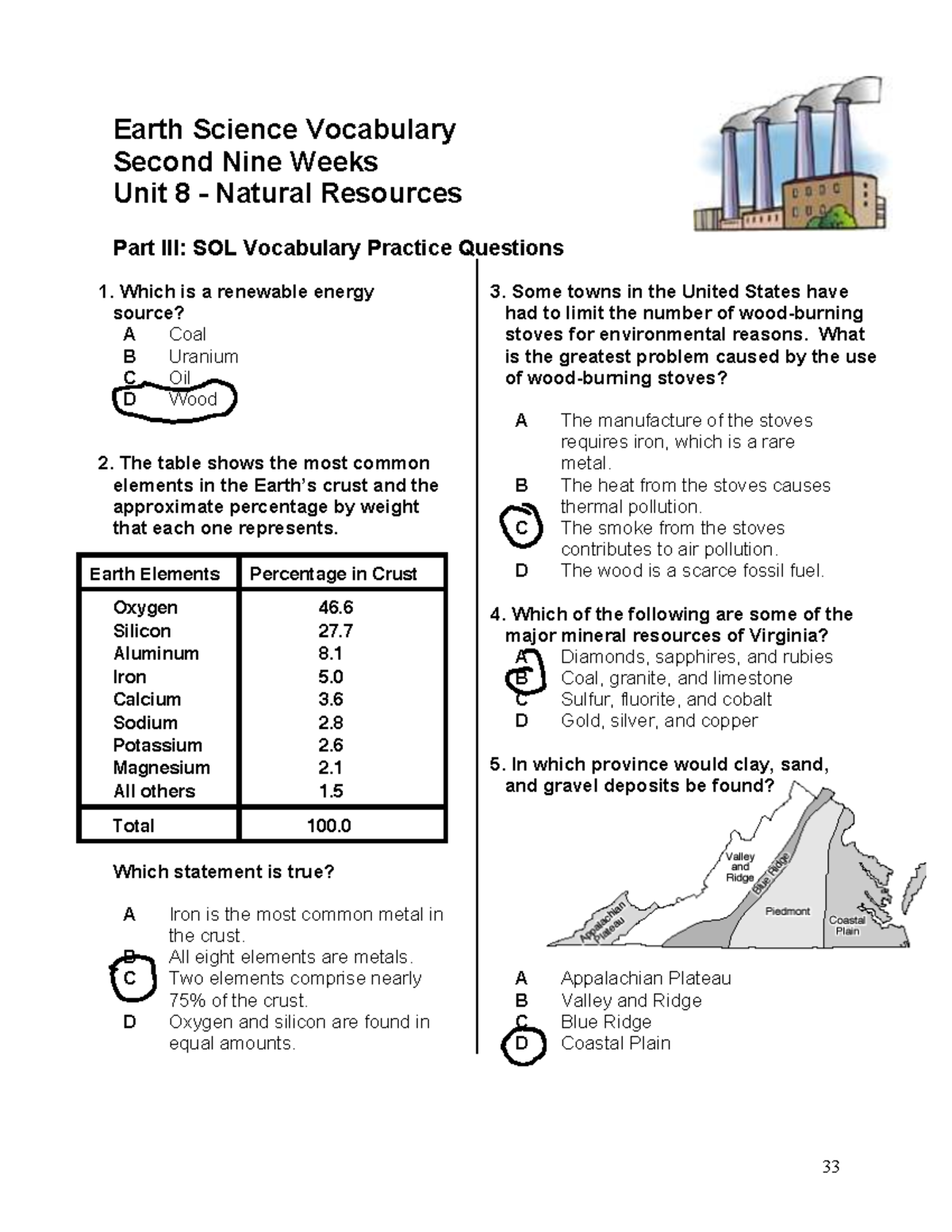Unit 8: Natural Resources Vocabulary Practice for Earth Science - Studocu