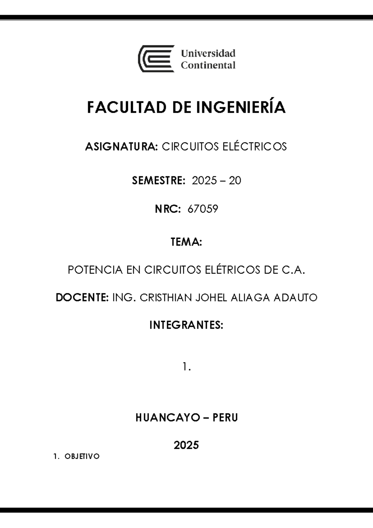 Informe N°8: Potencia en Circuitos Eléctricos de C.A. - CIRCUITOS ...