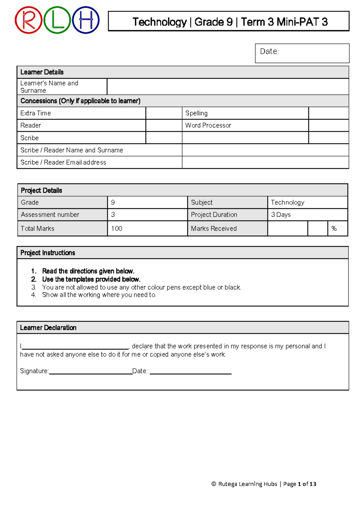 Technology Grade 9 Term 3 Test 1: Electronic Systems Project Guide ...