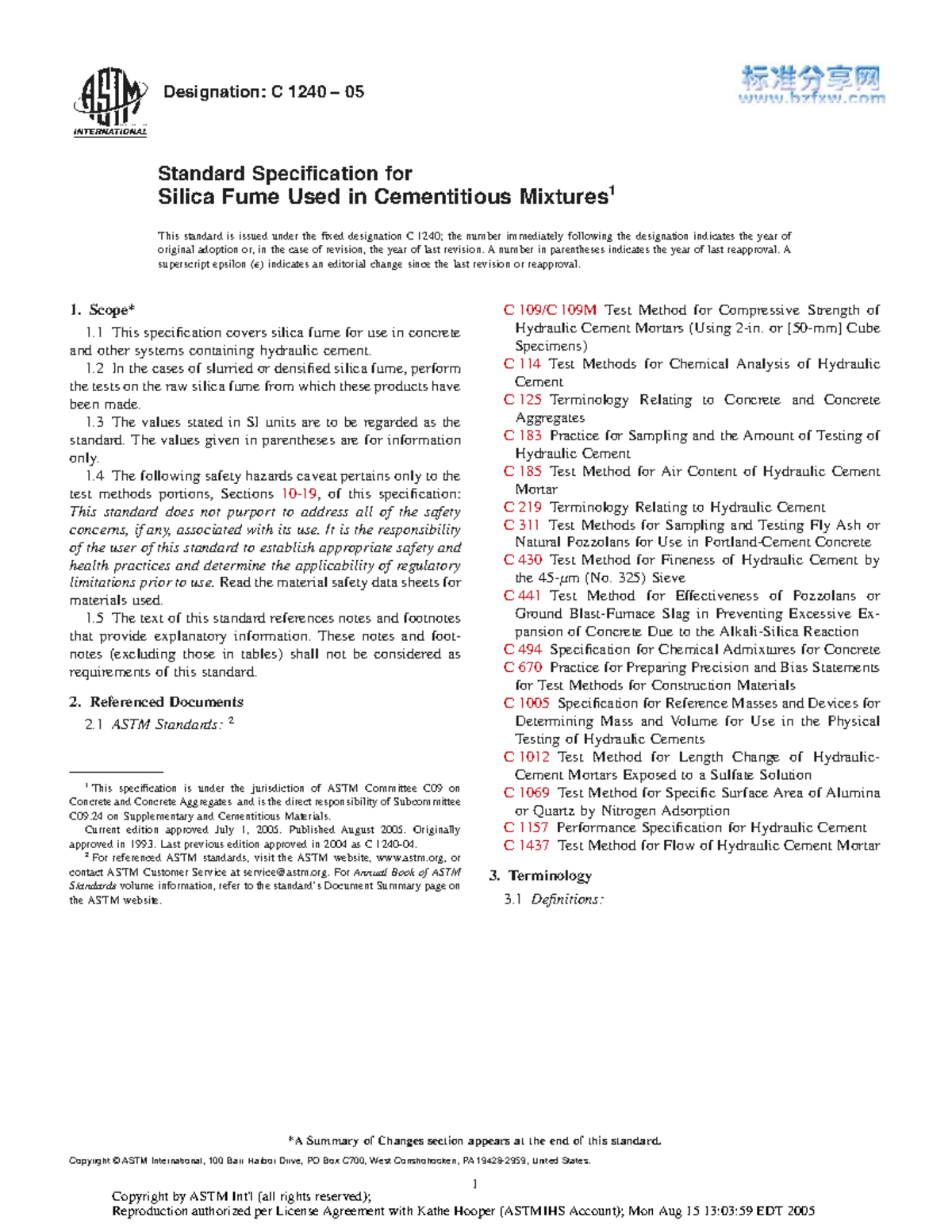 ASTM C 1240-05 Standard Specification for Silica Fume in Cement ...