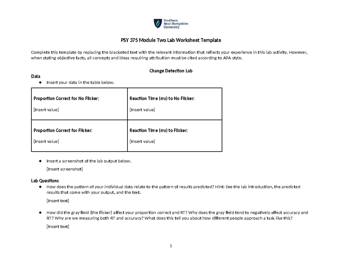 PSY 375 Change Detection, Simon Effect & Stroop Lab Worksheet - Studocu