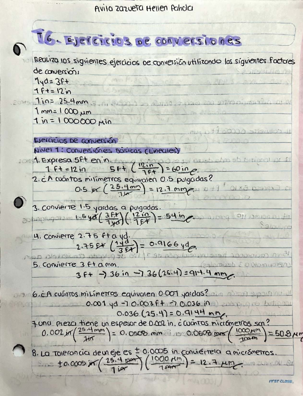 Ejercicios de Conversiones - Curso de Matemáticas - Studocu