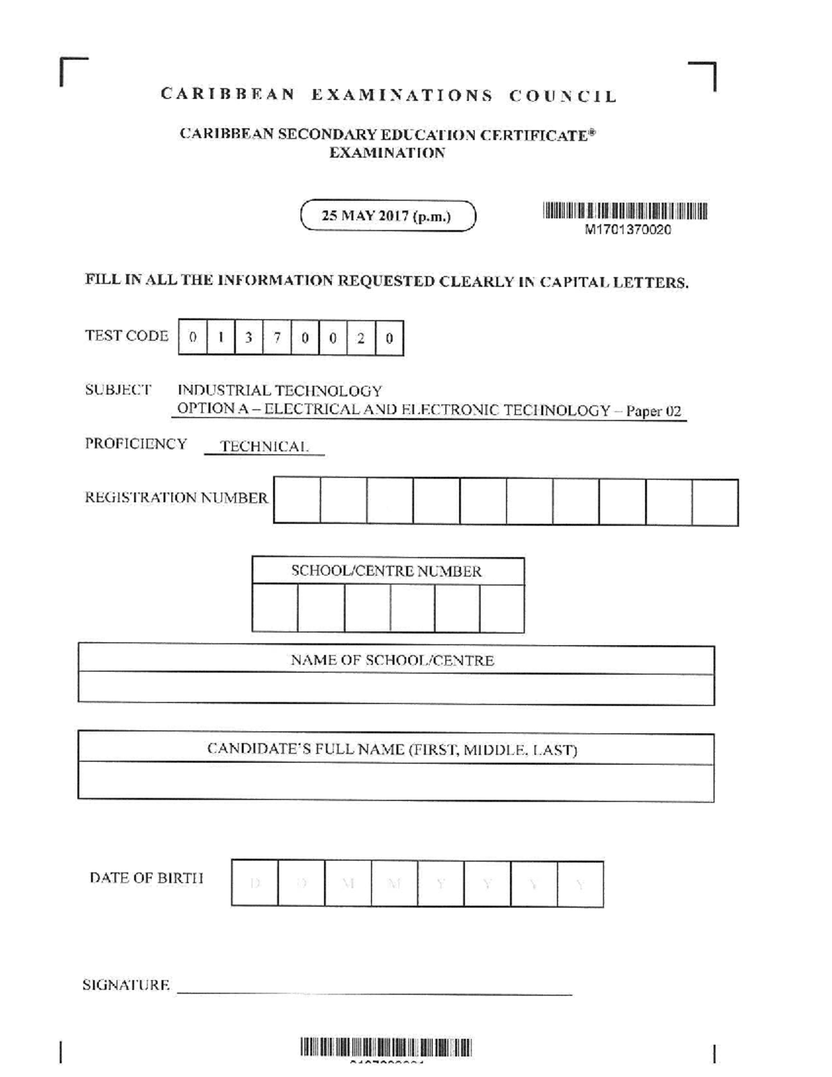 CSEC Industrial Technology P2 Exam Paper - June 2017 - Studocu