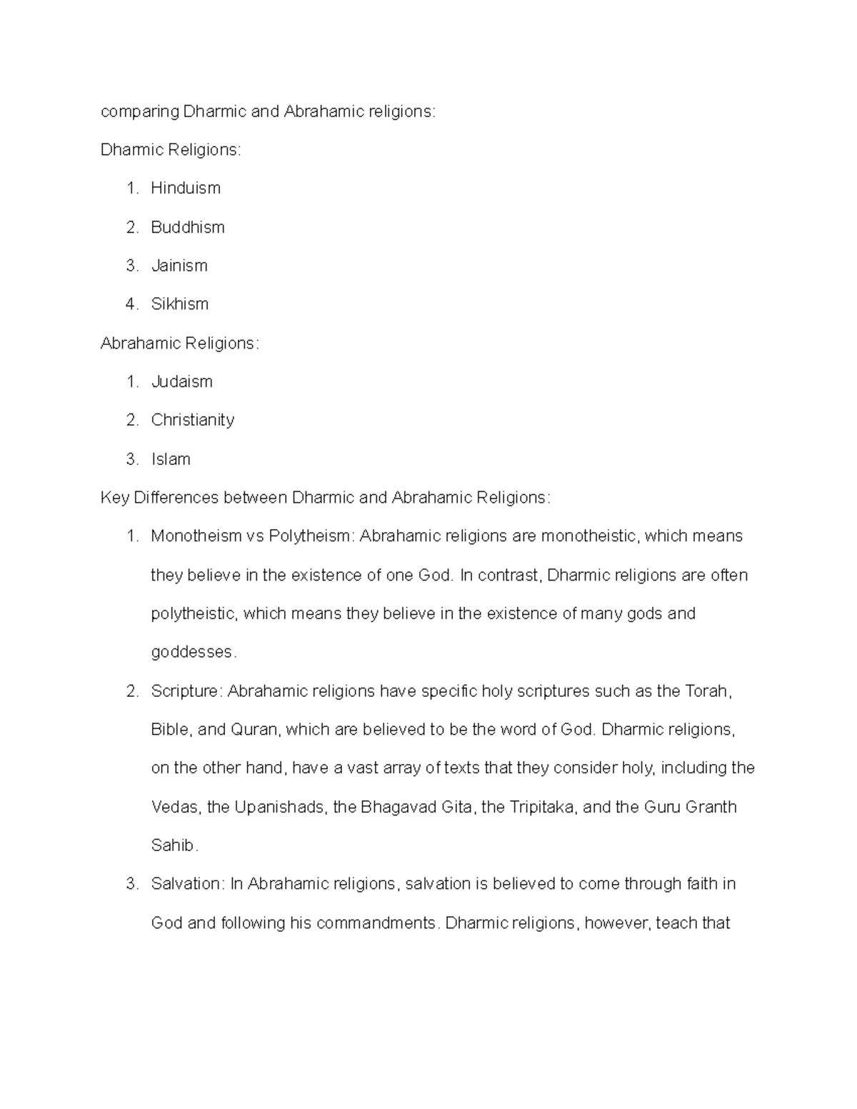 Comparative Analysis of Dharmic & Abrahamic Religions - Studocu