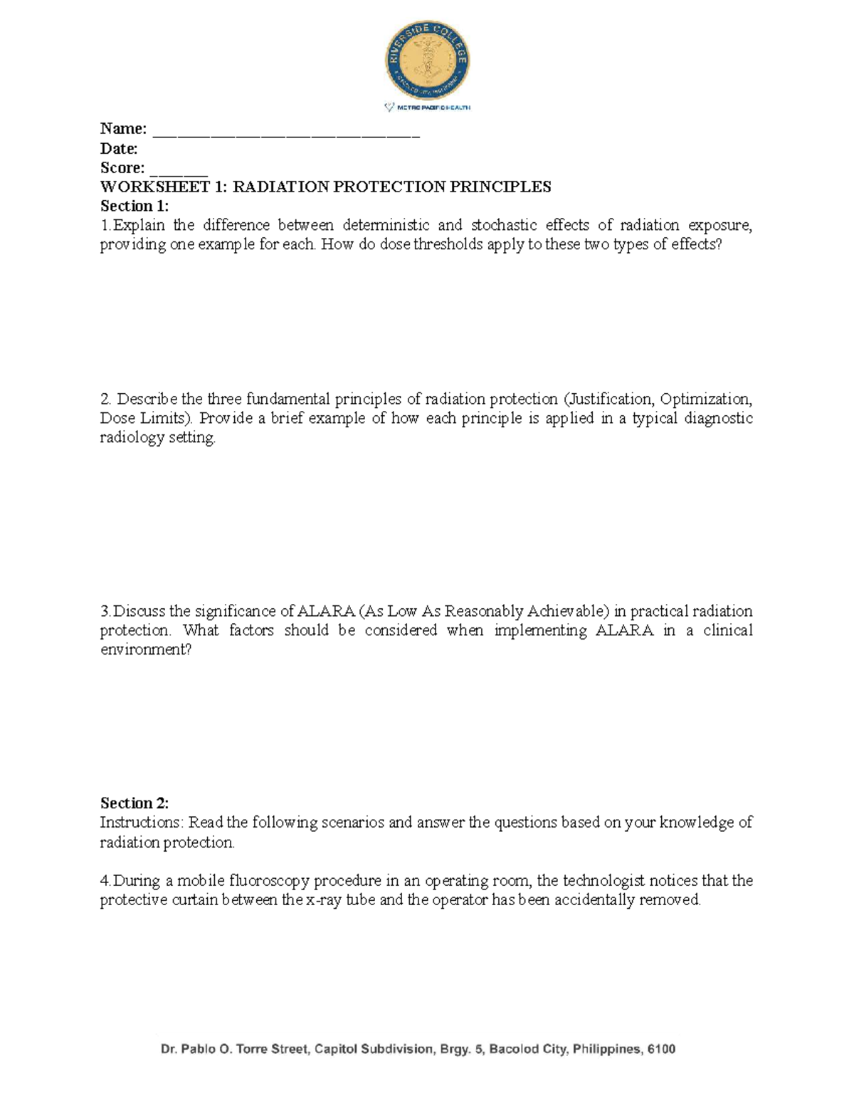 RT16 Midterm Worksheet 1: Radiation Protection Principles Explained - Studocu