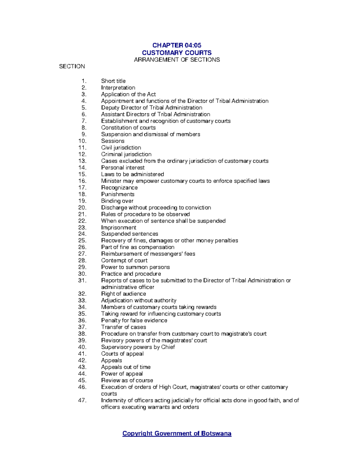Customary Courts Act - Comprehensive Overview and Sections - Studocu
