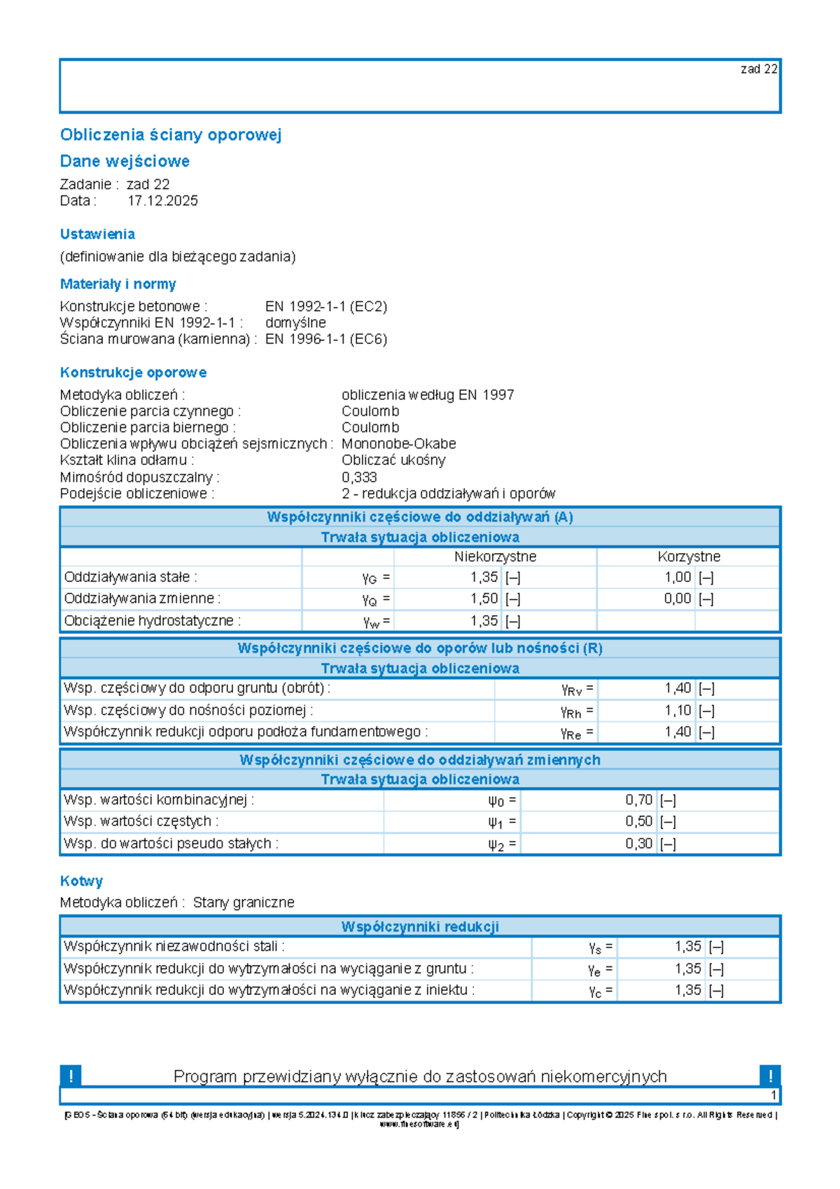 Zad 22 - Obliczenia Ściany Oporowej według EN 1997 - Studocu