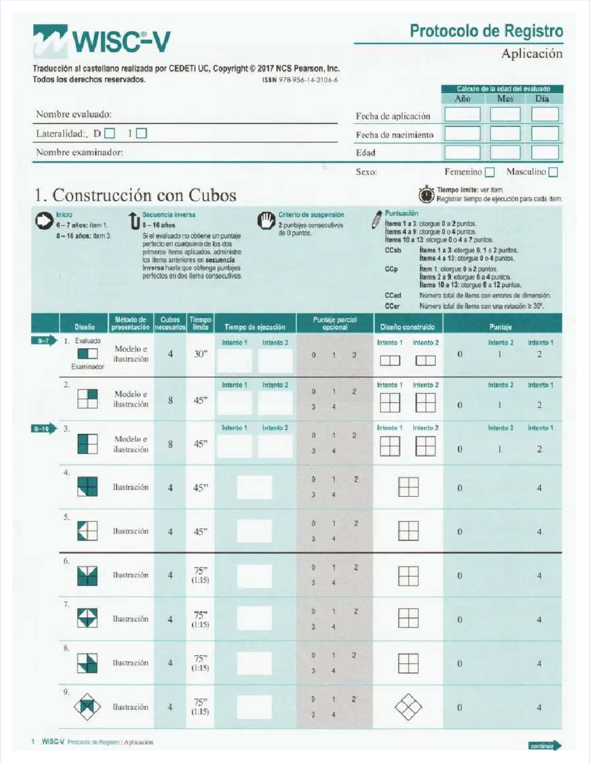 Protocolo de Registro WISC-V: Aplicación y Puntuación Completa - Studocu