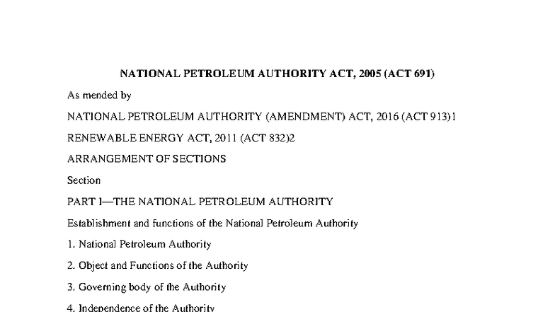 National Petroleum Authority Act Overview (ACT 691) - Studocu