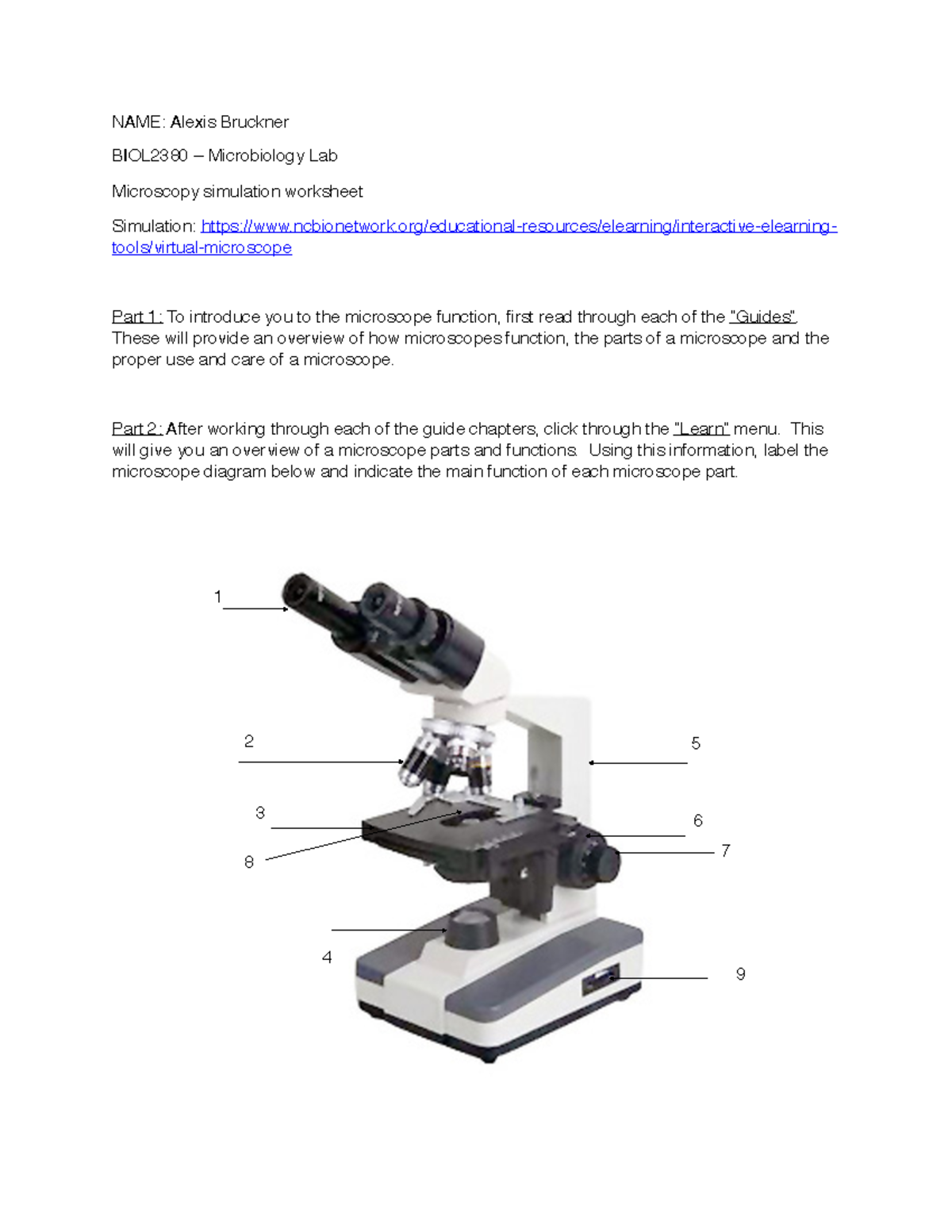 Microscope simulation worksheet - NAME: Alexis Bruckner BIOL2380 ...