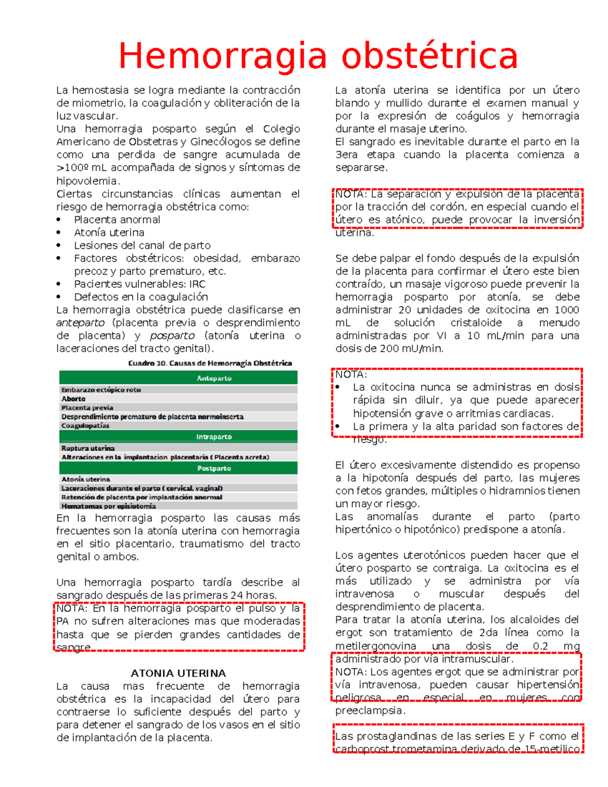 Hemorragia Obstétrica: Causas, Clasificación y Manejo Clínico - Studocu