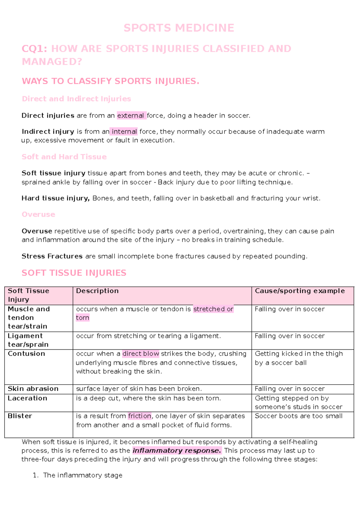 Sports Medicine PHPE Notes: Classification and Management of Sports ...