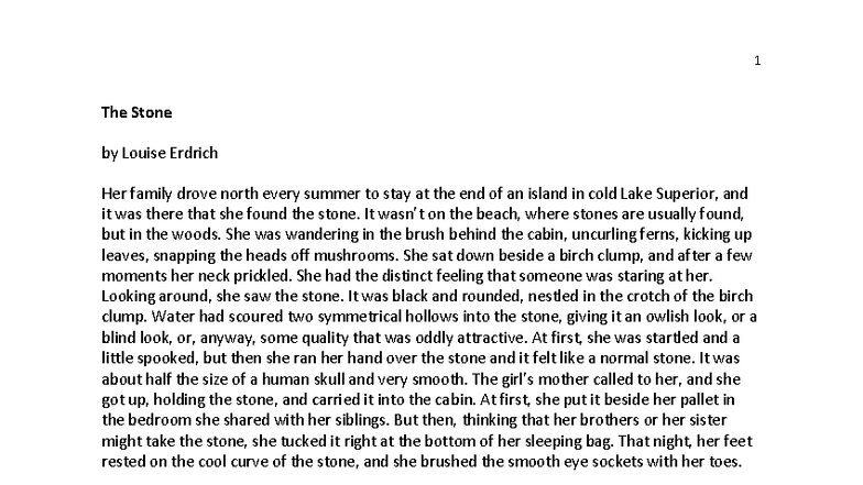 ENG 101: Analysis of "The Stone" by Louise Erdrich - Studocu