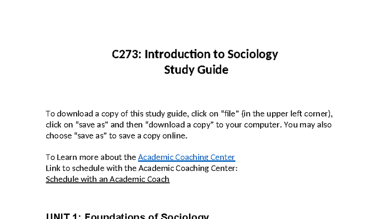 C273: Intro to Sociology Comprehensive Study Guide - Studocu
