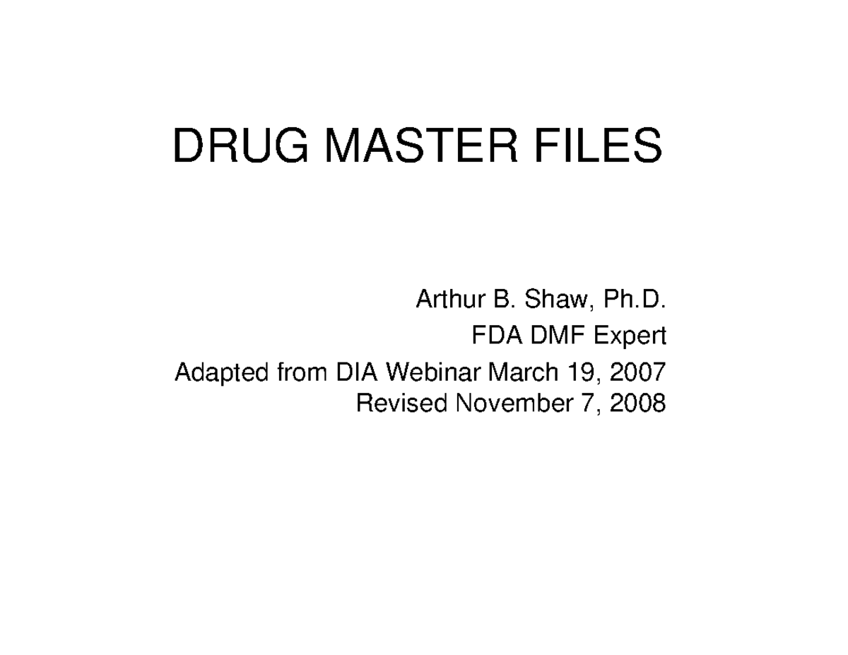 FDA DMF Overview: Essential Information on Drug Master Files - Studocu