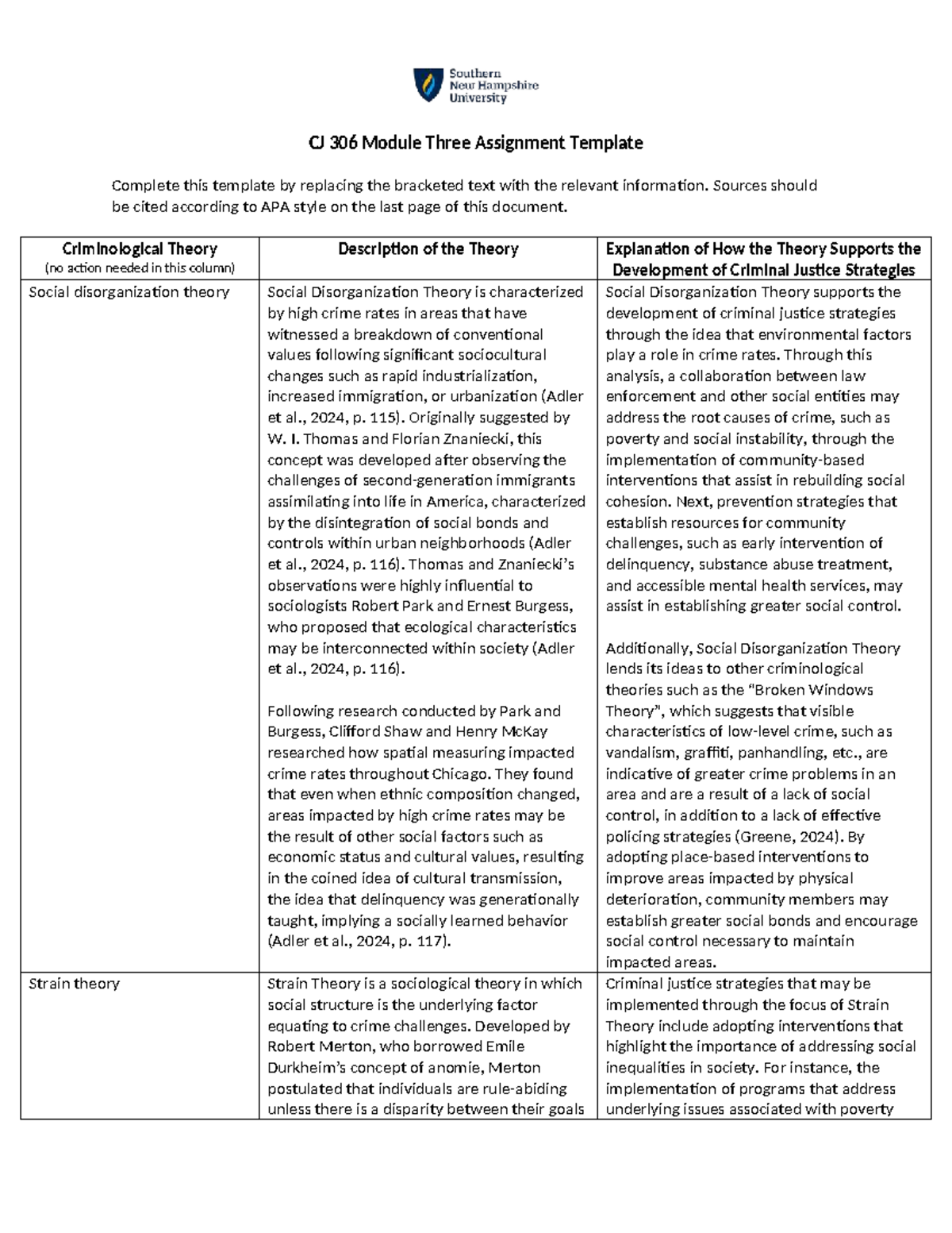 CJ 306 Criminological Theories: Social Disorganization & Strain ...