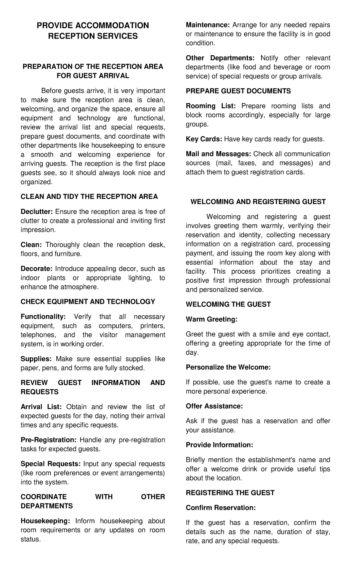 Front Office Operations (FO 101) Midterm Exam Study Guide - Studocu