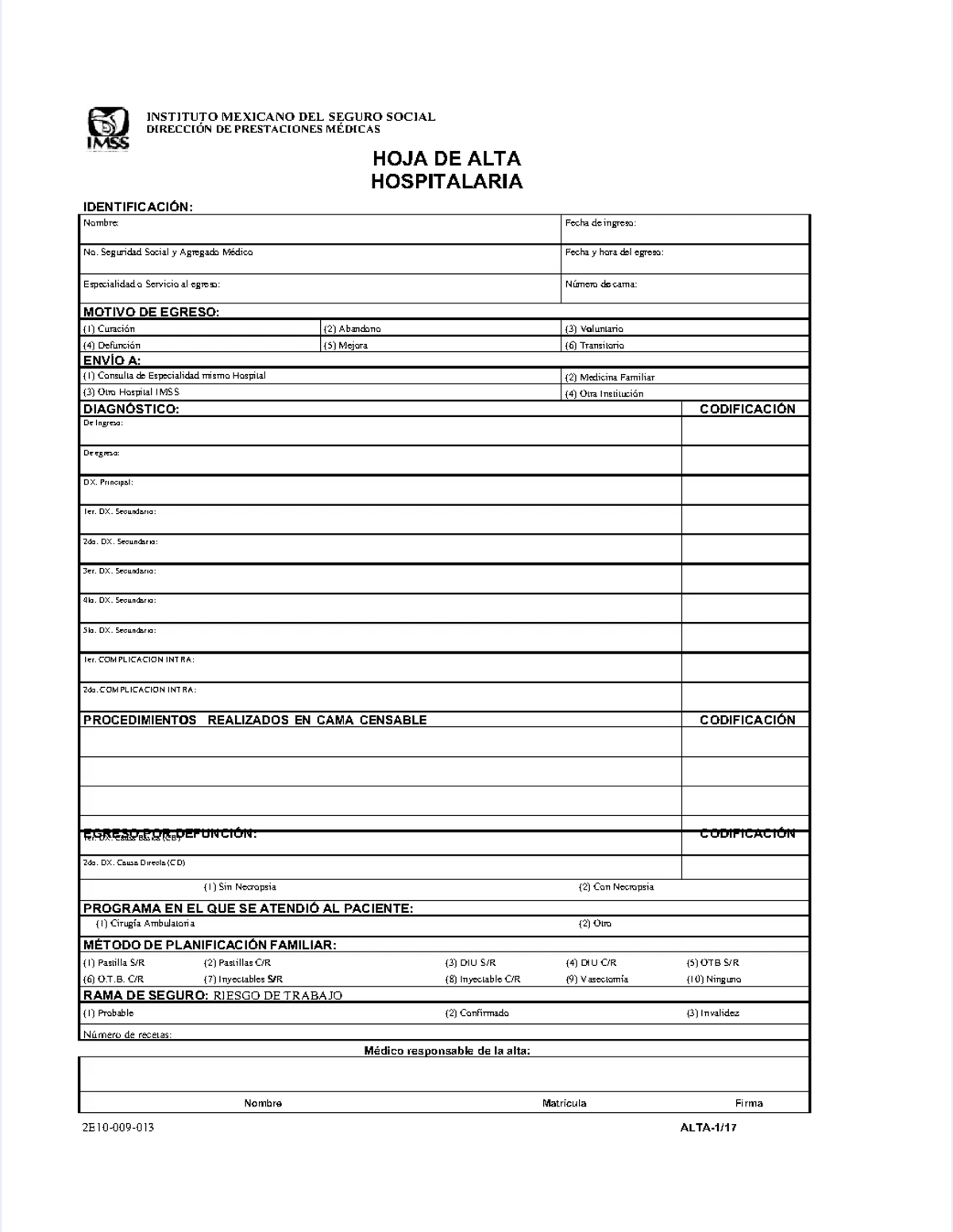 Informe De Alta Hospitalaria Imss Documento E10 009 01 Studocu