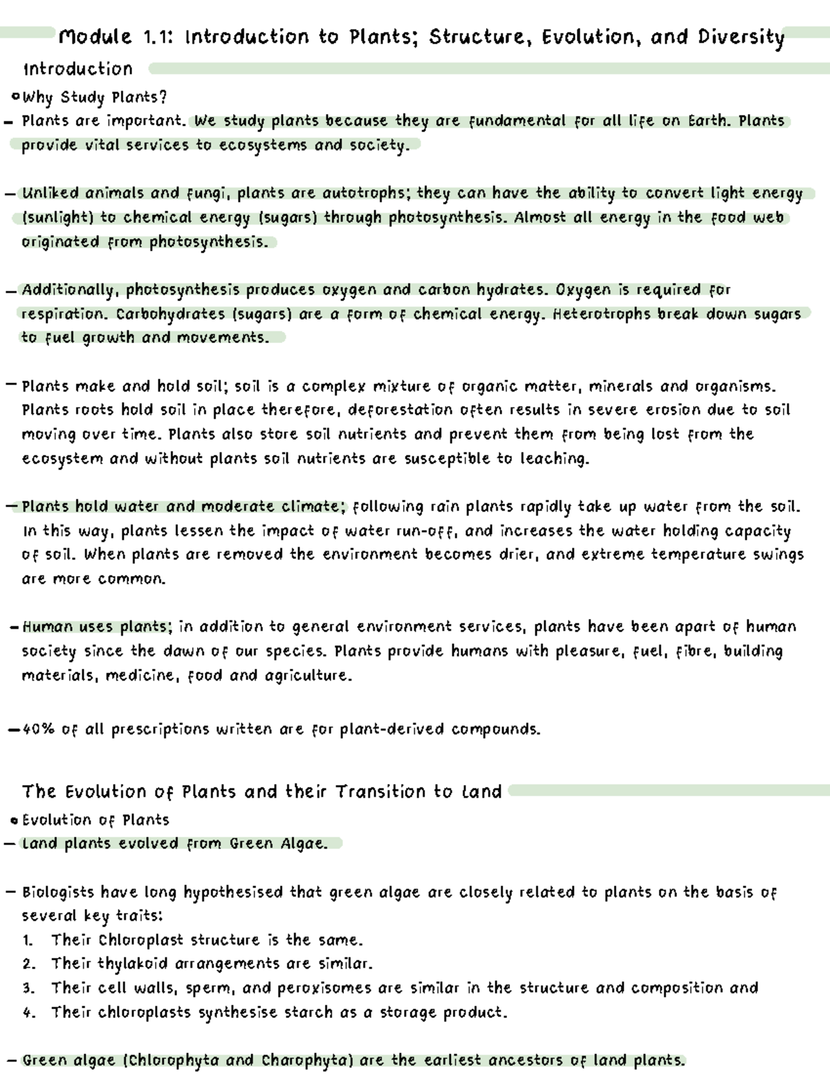 Module 1.1 introduction to plants; structure, evolution, and diversity ...