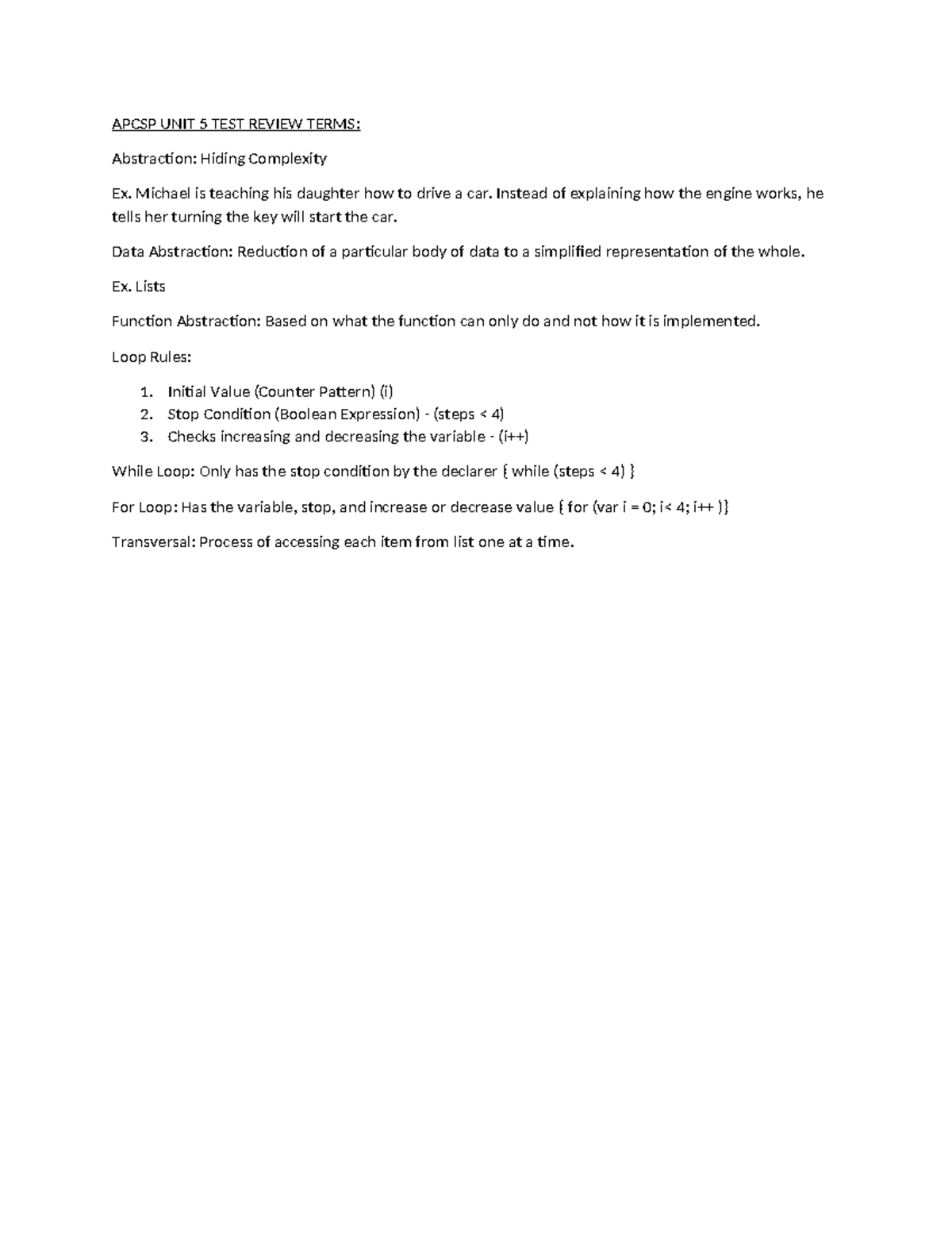 APCSP Unit 5 Test Review - Key Concepts and Terms - Studocu