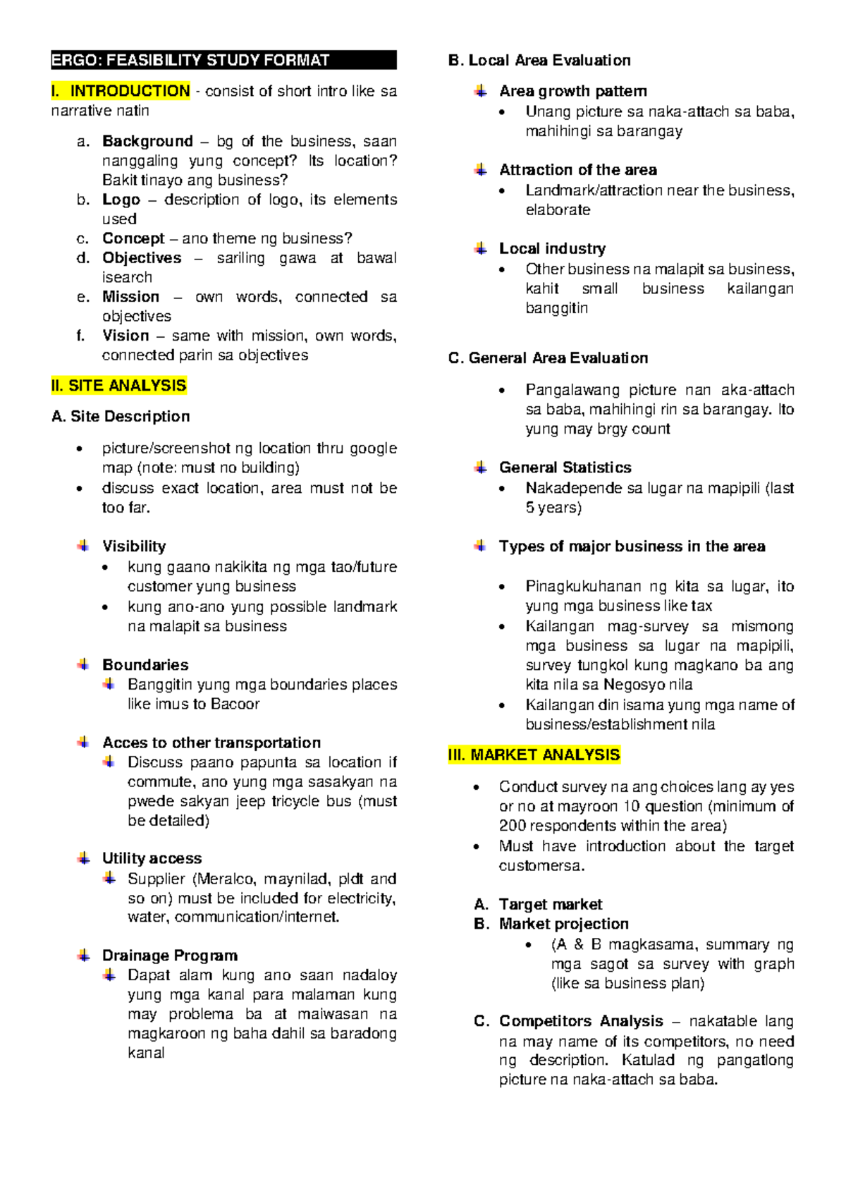 ERGO: Feasibility Study Format for Business Project Analysis - Studocu
