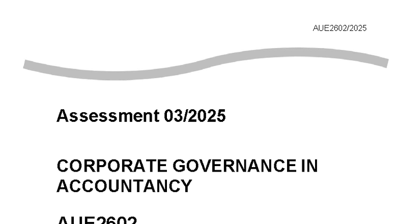 AUE2602 2025 Memo: Corporate Governance Assessment 03 Analysis - Studocu