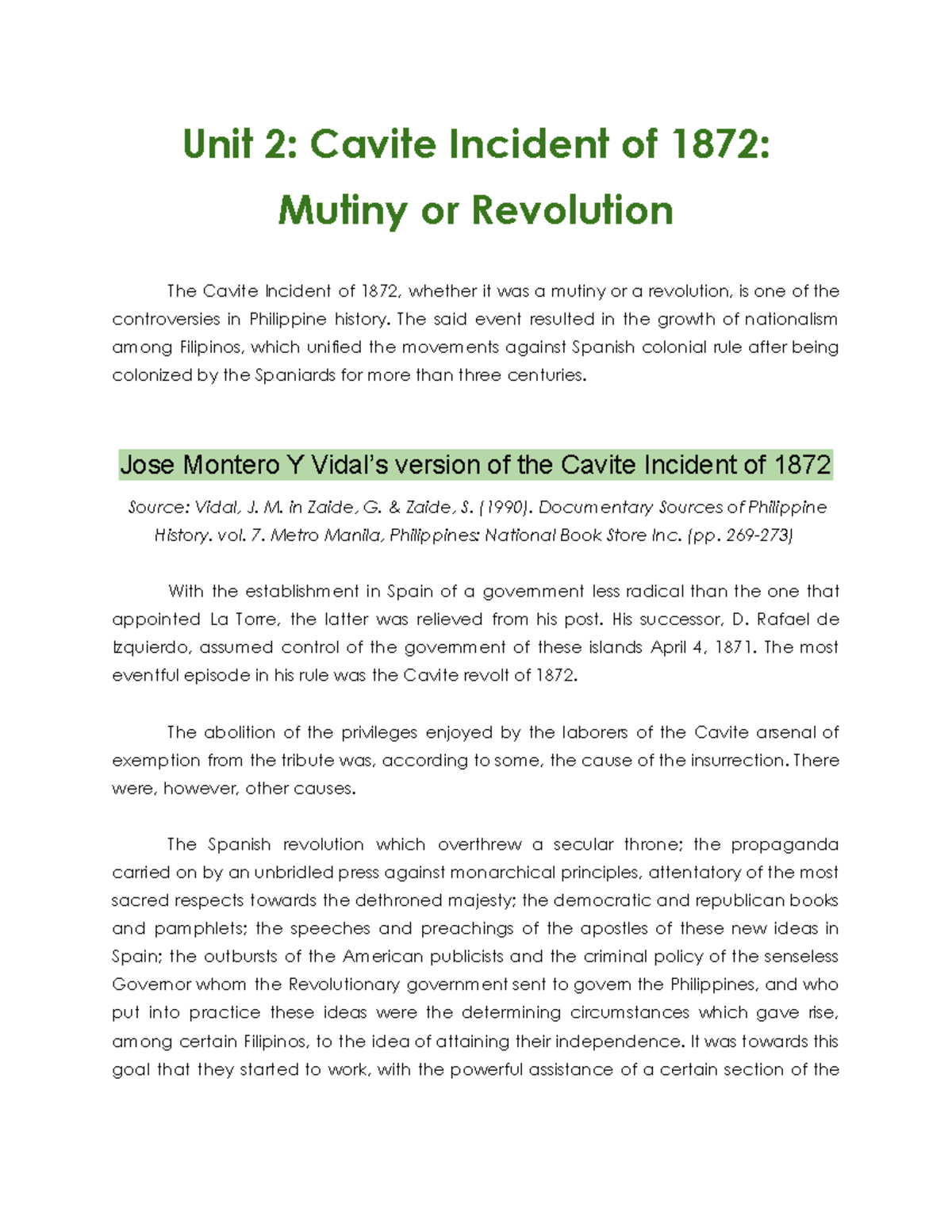 UNIT 2 - ????????????/ - Unit 2: Cavite Incident of 1872: Mutiny or ...