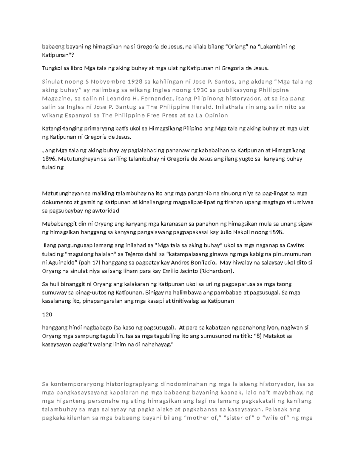 Oriang: Lakambini ng Himagsikan at mga Tala ng Buhay (Notebook) - Studocu