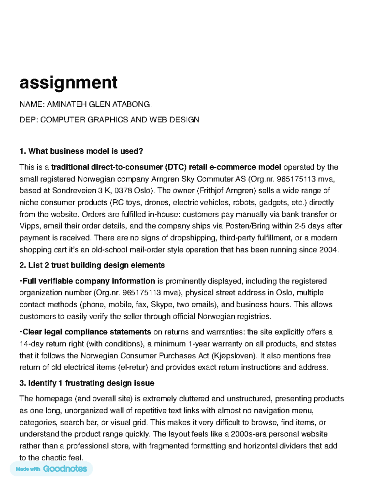 COMP 101: Business Model Analysis of Arngren Sky Commuter AS - Studocu