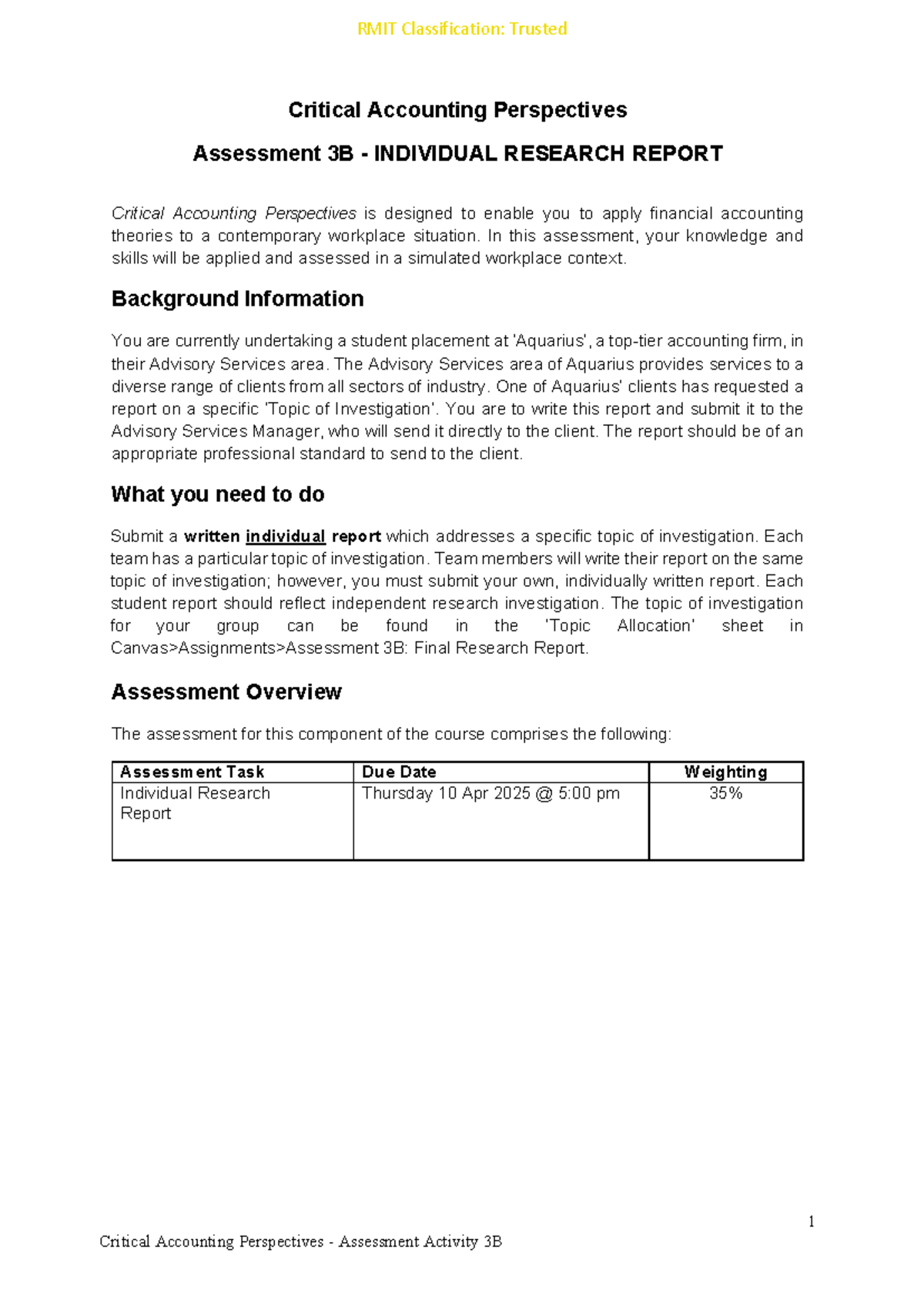 Critical Accounting Perspectives Assessment 3B: Individual Research ...