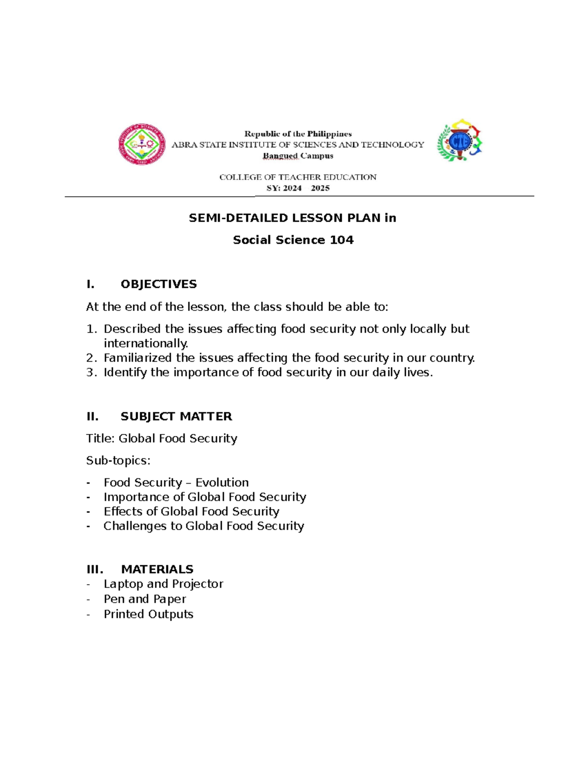 LPin Socsci 104 - study for the subject - SEMI-DETAILED LESSON PLAN in ...