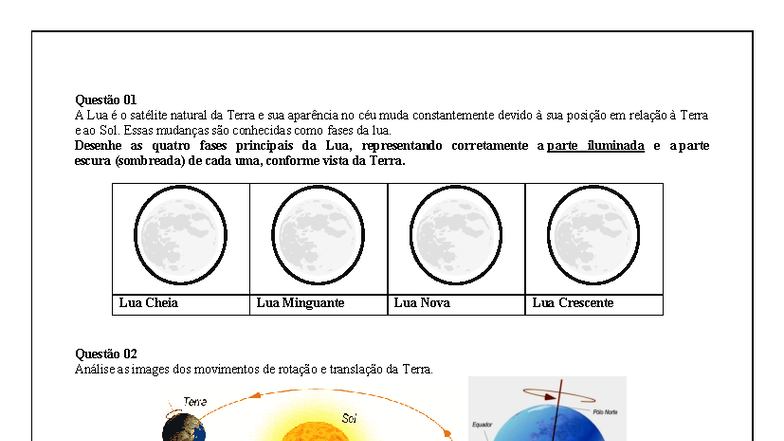 Ciências 8 Ano: Fases da Lua e Movimentos da Terra - Studocu