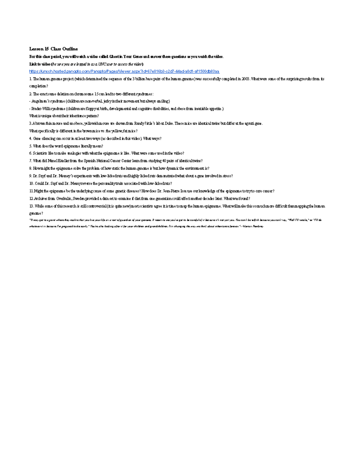 Lesson 15: Exploring the Human Epigenome and Genetic Inheritance ...